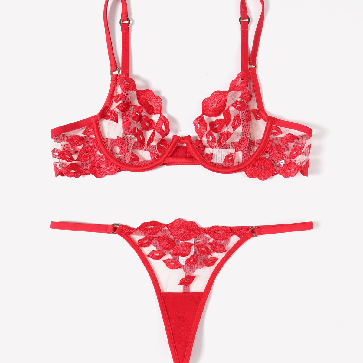 Kiss Print Embroidery Garter Lingerie Sets Avidlove