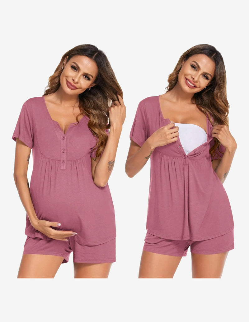 Ekouaer Women's Maternity Nursing Pajama Sets Short Sleeve Postpartum ...