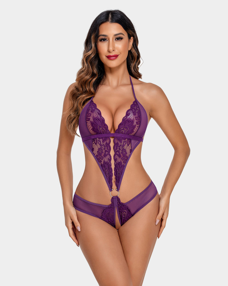 Avidlove Women Deep V Lingerie Lace Teddy One Piece Babydoll Mini Bodysuit