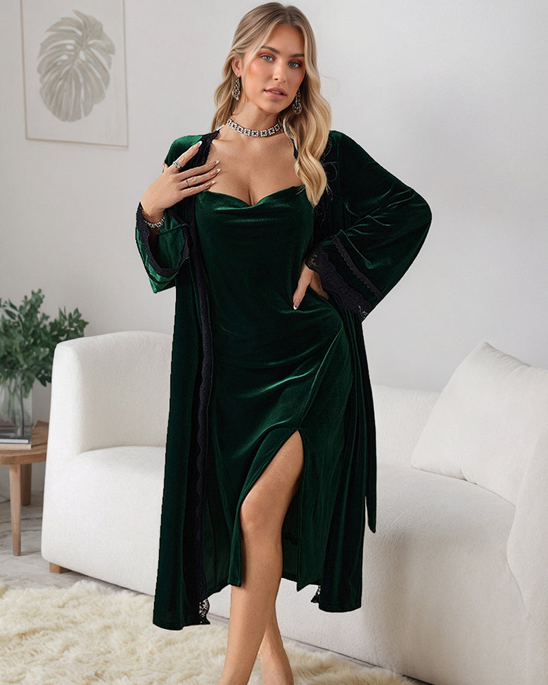 Velvet Set Slit Dress + Long Robe – AVIDLOVE